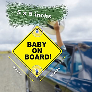 2PCS Baby On Board Signs with Suction Cups, 5"x5" Reusable Baby Safety Warning Decal for Car Windows