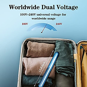 TECHMERI Hair Straightener and Curler 2 in 1, Flat Iron Hair Straightener with 5 Temp, Titanium Flat Iron with Dual Voltage, Blue