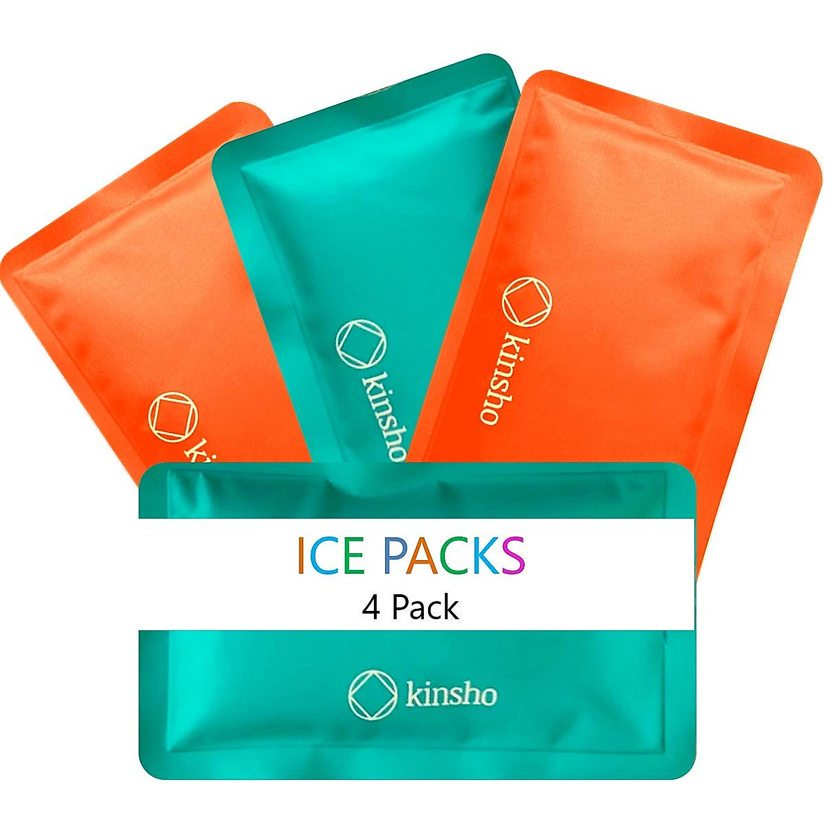 kinsho Ice Pack for Kids Lunch Box, Bag and Bento Boxes, 4 Pack Set, Reusable and Refreezable Soft Slim Pouches for Travel, School, Work or Camping, Long Lasting Cold, Flexible | Aqua Orange…
