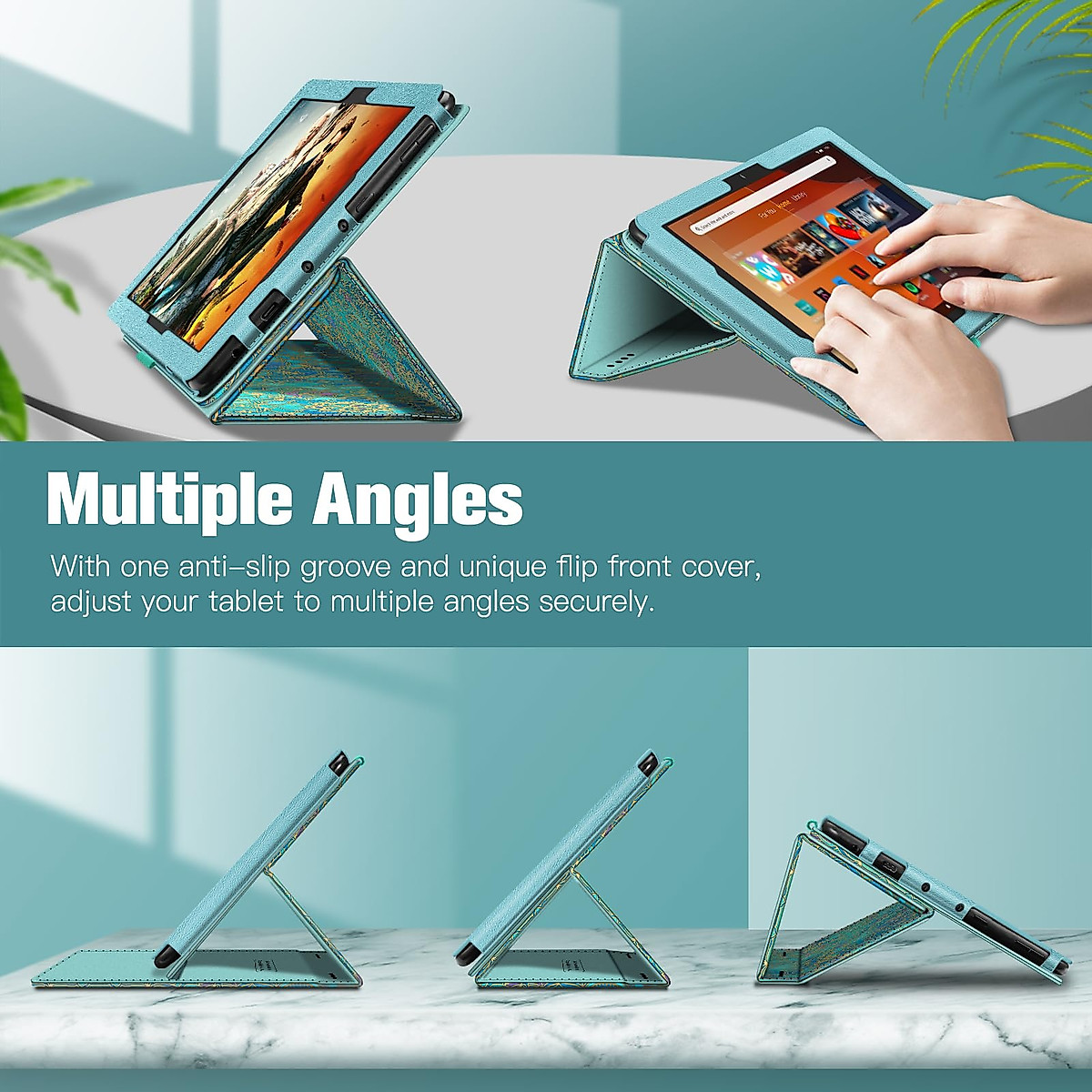 Fintie Case for All-New Amazon Fire HD 10 and 10 Plus Tablet (13th/11th Generation, 2023/2021 Release) - [Flex Stand] Premium Vegan Leather Multi-Angle Folio Cover, Shades of Blue