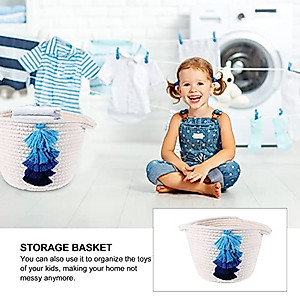 Cabilock 1pc Hand Woven Box Tassel Storage Basket Laundry Basket with Container Bathroom Laundry Basket Rattan Storage Basket Makeup Holder Jewelry Basket White Cotton