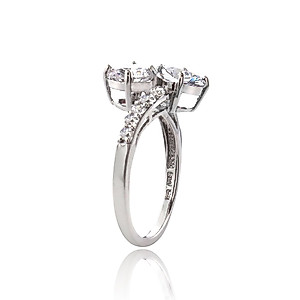 Hoops & Loops Sterling Silver Cubic Zirconia Two-stone Engagement Bridal Friendship Ring, Size 6