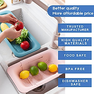Collapsible Colander Kitchen Extendable Strainer Fruits Vegetables Noodle Pasta Food Drain Basket Space-Saver Portable Drainer Over Sink (1, 4#Pink)