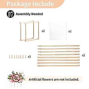 Nuptio 2 Pcs Metal Flower Floor Vase Column Flower Stand Geometric Centerpieces Vase for Tables, 80cm/31.5in Tall Gold Flower Holder for Home Party Wedding Decorations, Rectangular Flower Display Rack