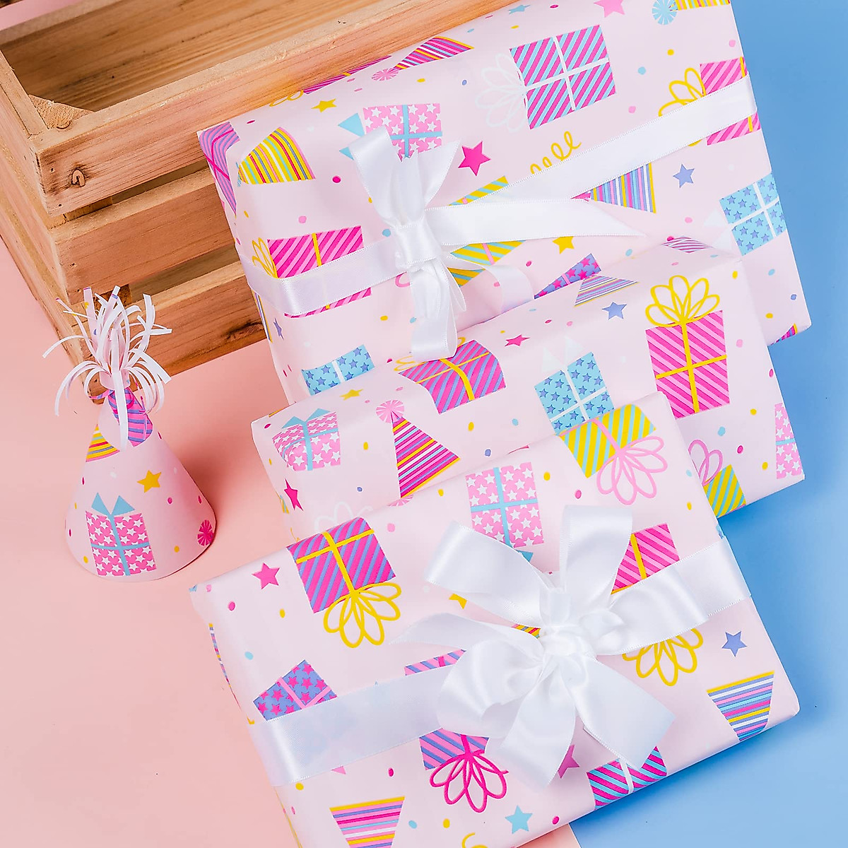 WRAPAHOLIC Jumbo Girl Birthday Wrapping Paper Roll - Pink Girl Wrapping Paper for Birthday, Holiday, Party, Baby Shower - 30 Inch x 33 Feet