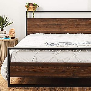 Best Choice Products Metal Wood Platform Bed Frame, Queen Size Mattress Support w/Wood Slats, No Box Spring Needed, Low Profile Headboard, Footboard, 660lb Capacity - Black/Brown
