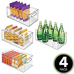 mDesign Deep Plastic Kitchen Storage Organizer Container Bin for Pantry, Cabinet, Cupboard, Shelves, Fridge, or Freezer - Holds Dry Goods, Sauces, Condiments, Drinks, Ligne Collection, 4 Pack, Clear