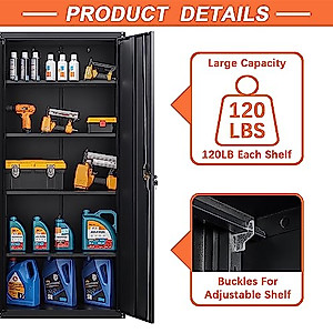 LUCYPAL Metal Storage Cabinet,71" Steel Office Cabinet with Storage Shelves and Double Doors for Garage and Utility Room, Home Office,Black