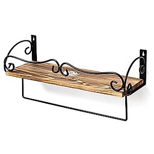 Masyl Floating Shelves Wall Mounted Set of 2, Rustic Wood Wall Shelves for Living Room Decor, Bathroom Organizer, Kitchen Storage, Home Décor, Made of Wood and Metal in Carbonized Brown Color