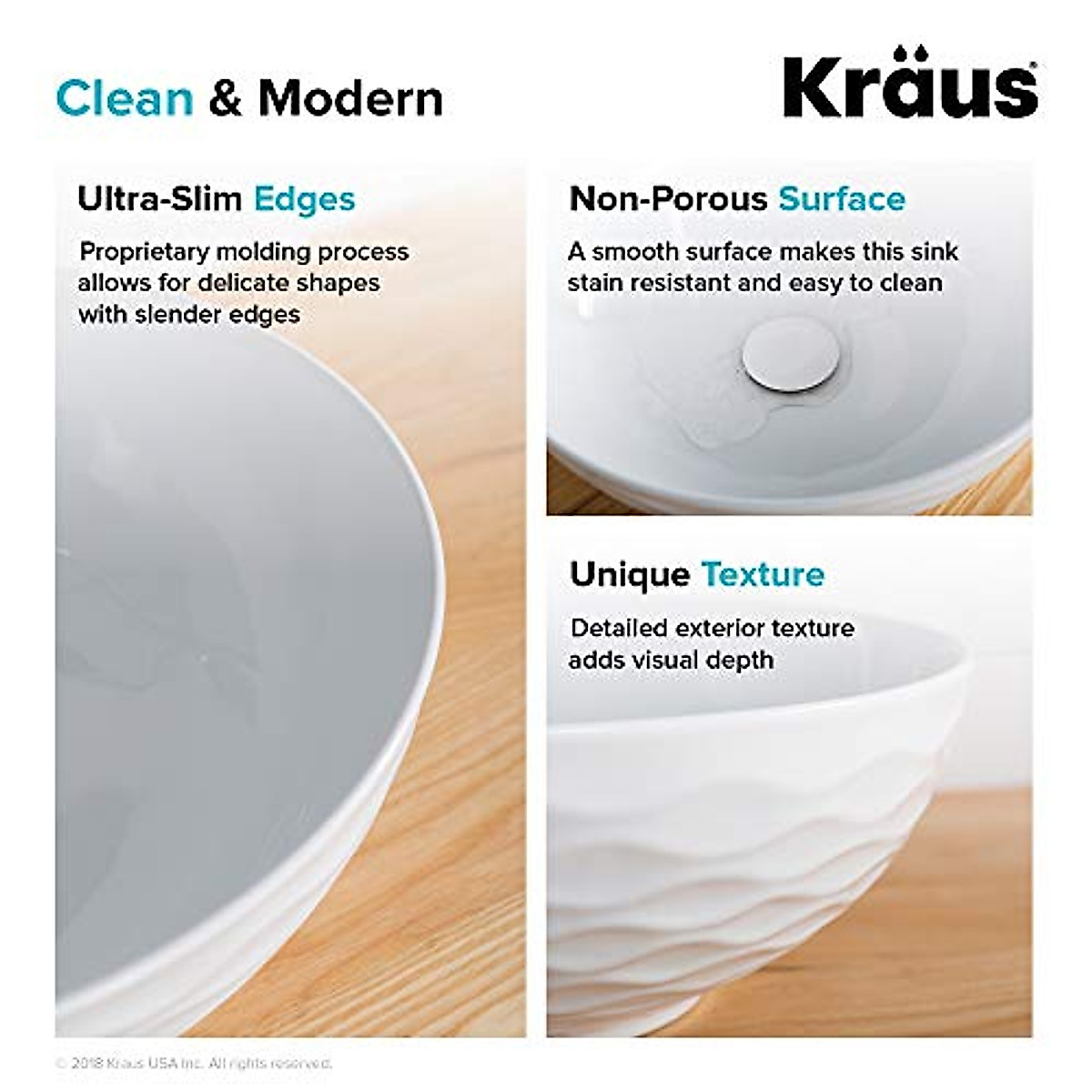 KRAUS Viva™ Round White Porcelain Ceramic Vessel Bathroom Sink, 16 1/2 in. D x 5 1/2 in. H, KCV-200GWH