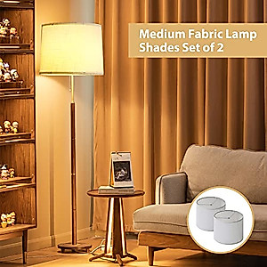 Eidonta Set of 2 White Lamp Shade Drum Lampshades for Table Lamp, 11.8"x12.6"x9.8", Medium Fabric Natural Linen Hand Crafted Lampshades, Double Shade Replacements for Floor Lamp, Spider Fitter