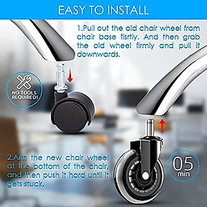 Office Chair Wheels - Replacement Rubber Wheels - Universal Fit 3 Inch Chair Casters, Heavy-Duty Chair Wheels, Noise Free, Fits 98% Chair, for All Floor (5)