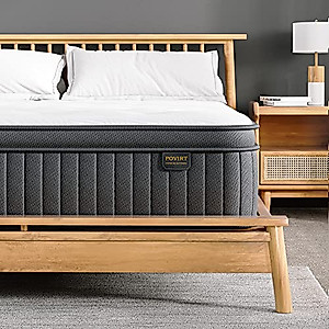 Povirt Twin Mattress, 12 Inch Innerspring Hybrid Mattress in a Box, 7-Zone Support Cool Twin Bed Mattress with Breathable Soft Knitted Fabric Cover for Pressure Relief, Medium Firm, 100-Night Trial