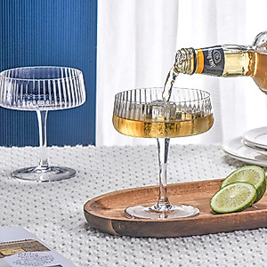 ROXBURGH Martini Glasses | Vintage Art Deco Crystal Champagne Coupe Glasses Set of 4 with 4 Cocktail Picks | 9 oz Ribbed Classic Cocktail Glassware for Champagne, Wine and Manhattan