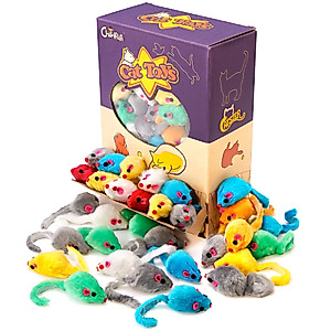 CHIWAVA 60PCS 4.1'' Furry Cat Toy Mice Rattle Small Mouse Kitten Interactive Play Assorted Color
