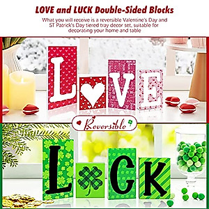 St Patricks Day Decorations Tiered Tray Decor 4 PCS, Reversible Luck and Love Table Wooden Sign Decor, Self Standing Blocks Table Centerpiece Decor for The Home and Tray