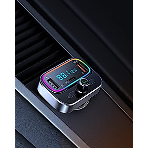 Bluetooth FM Transmitter for Car Wireless Radio Adapter Kit, Hands-Free Calling Dual Microphone, Car USB Charger QC 3.0 & PD 20 W for All Smartphones Audio Players, Supports TF/SD Card and USB Disk