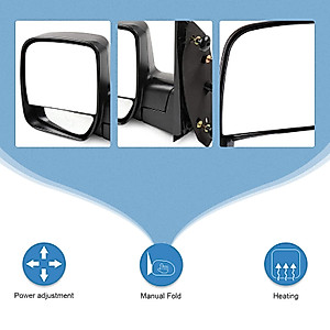 ECCPP Driver Side Mirrors, Left Rear View Mirrors fit 2003-2013 For Ford E-150 E-250 2004-2013 For Ford E-350 E-450 Super Duty E-450 Power Heated Manual Folding