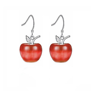 Uloveido Cute Apple Dangle Drop Fruit Stud Earrings Jewelry for Women and Teen Girls with Crystal YL007 (Red)