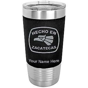 LaserGram 20oz Vacuum Insulated Tumbler Mug, Hecho en Zacatecas, Personalized Engraving Included (Faux Leather, Black)