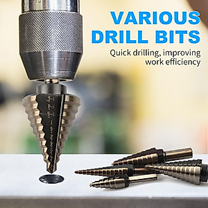 Rocaris 5 Pack Step Drill Bit & 5 Pack M2 Countersink Drill Bit Set, Titanium Coated, 50 Sizes of Step Bit for Metal with Aluminum Case, Multiple Hole Stepped Up Bits for DIY