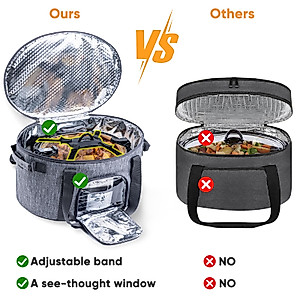 Double-Layer Slow Cooker Carrying Bag for 6-8 Quart CrockPot and Hamlton Beach Slow Cooker, Travel Bag with Lid Fastener for Crock-pot, Portable Carrier Case Slow Cooker Bag with See-thought Window