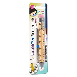 Pen Bookmark | Erasable Ballpoint Gel Pen and Bookmark 3-in-1 | Ink Novelty Pen with Eraser | Page Marker | Book Marker | Page Holder Clip | Stationery Gift Idea for Reader and Writer (Ruler)
