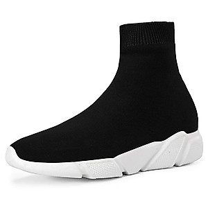 SUNROLAN Fashion Sneakers for Women and Men Lightweight Athletic Running Shoes Breathable Walking Sock Shoes(7008-1, Black 40)