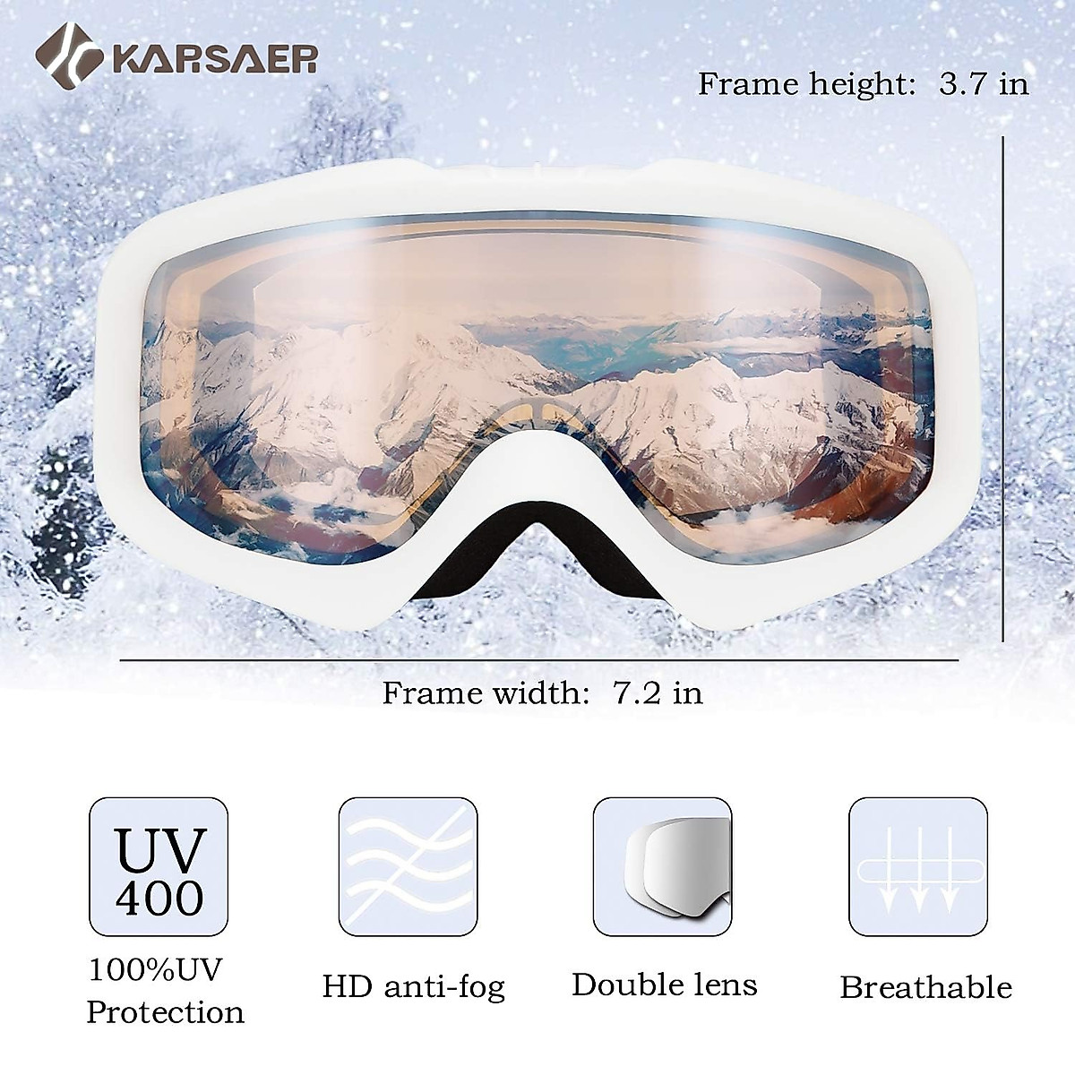 Karsaer Ski Goggles Anti-Fog Snow Goggles OTG 100% UV Protection Snowboard Goggles Bendable Dual-Lenses for Men Women Youth