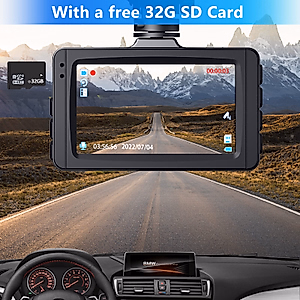 NOLYTH Dash Cam Car Camera 1080P Full HD Front Dash Camera for Cars with 32G SD Card, 3" LCD, F2.0 Glass Lens, WDR, Night Vision, Parking Monitor