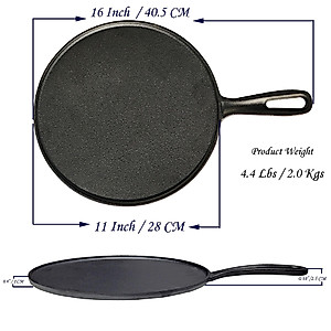 La Cuisine Crepe Tawa Pan for Roti Dosa Comale – Griddle Pizza Pan Cast Iron Pre-Seasoned, 11 Inch / 28cm Diameter, Oven Safe, PFOA Free.