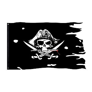 Dead Man's Chest Skull Bones Jolly Roger Flag 3X4.8Fts Crossbone Pirate Banner Creepy Ragged