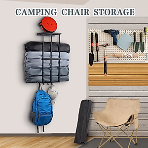 Ansonation Camping Chair Rack for Garage Storage, Metal Camping Beach Chair Umbrella Wall Mounted Holder Rack Organizer with 4 Hooks for Garage Organization
