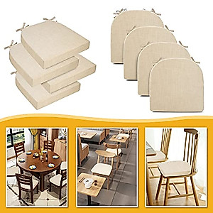 SECLATO Chair Cushions for Dining Chairs, 17 x 16 x 2 Inches, Memory Foam, Set of 4 - Khaki
