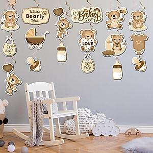 54Pcs Neutral Bear Baby Shower Party Hanging Swirls Cream Bear We Can Bearly Wait Nude Teddy Foil Ceiling Swirls Decor Boho Brown Bear Kids Birthday Gender Reveal Wedding Bridal Shower Party Supplies