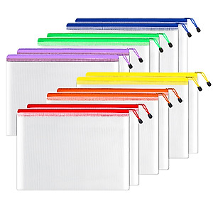 SUNEE 12pcs Mesh Zipper Pouch 11x16, Large Storage Bags for Board Game & Puzzle Organizing, Reusable Plastic Zip Organizer for Travel (A3, 6 Colors)