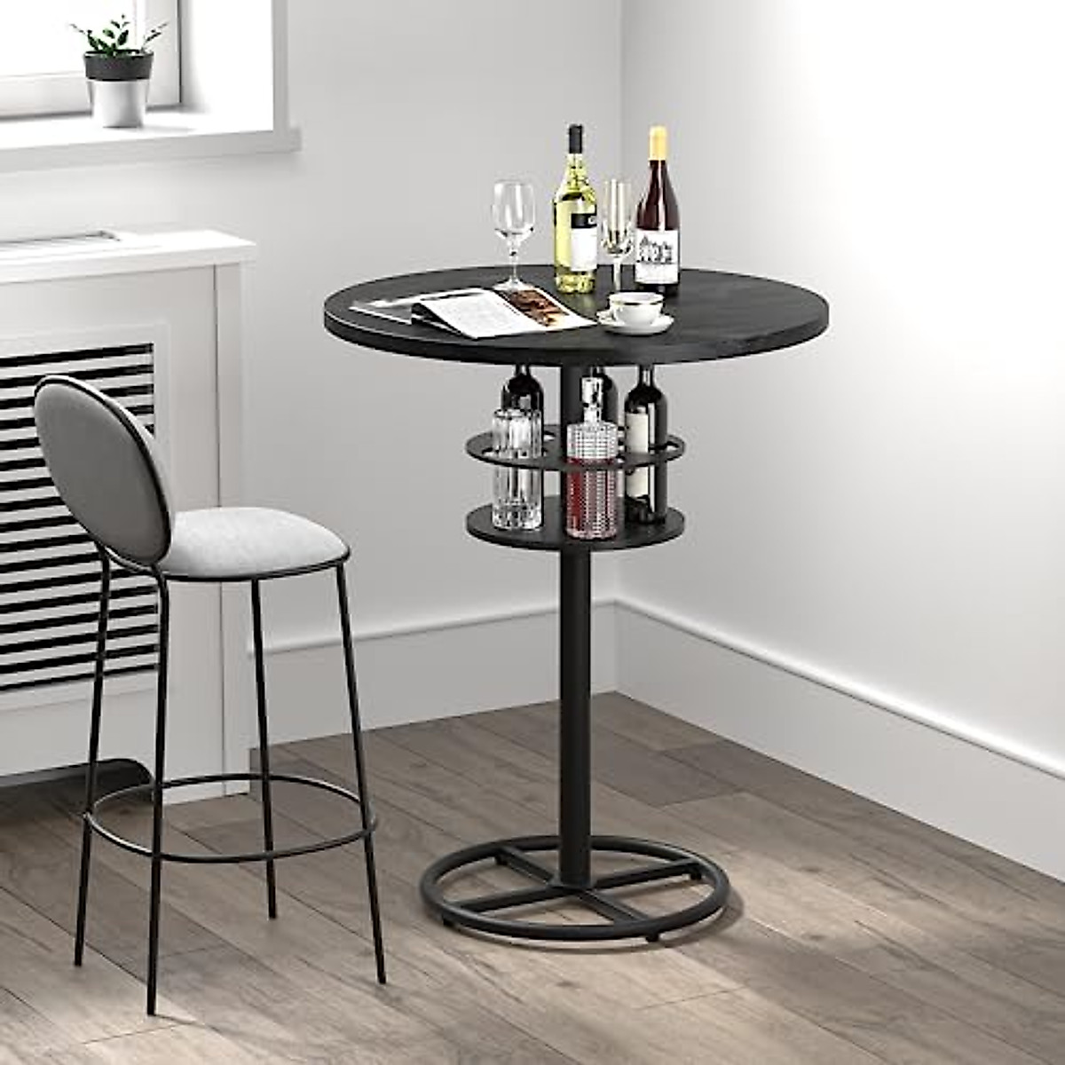 VECELO Round Bistro Bar Table 36.2 inch Height, 23.6 inch High Wooden Top, Sturdy Metal Frame with Pedestal, Perfect for Cocktail, Pub, Easy Assembly, Black