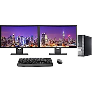 Dell Desktop Computer Core i7-6th Gen, 16GB, 500GB SSD, 2 New 24" Monitors, Wireless Keyboard and Mouse WiFi, 4 in 1 USB Hub Win 11 Pro (Renewed)