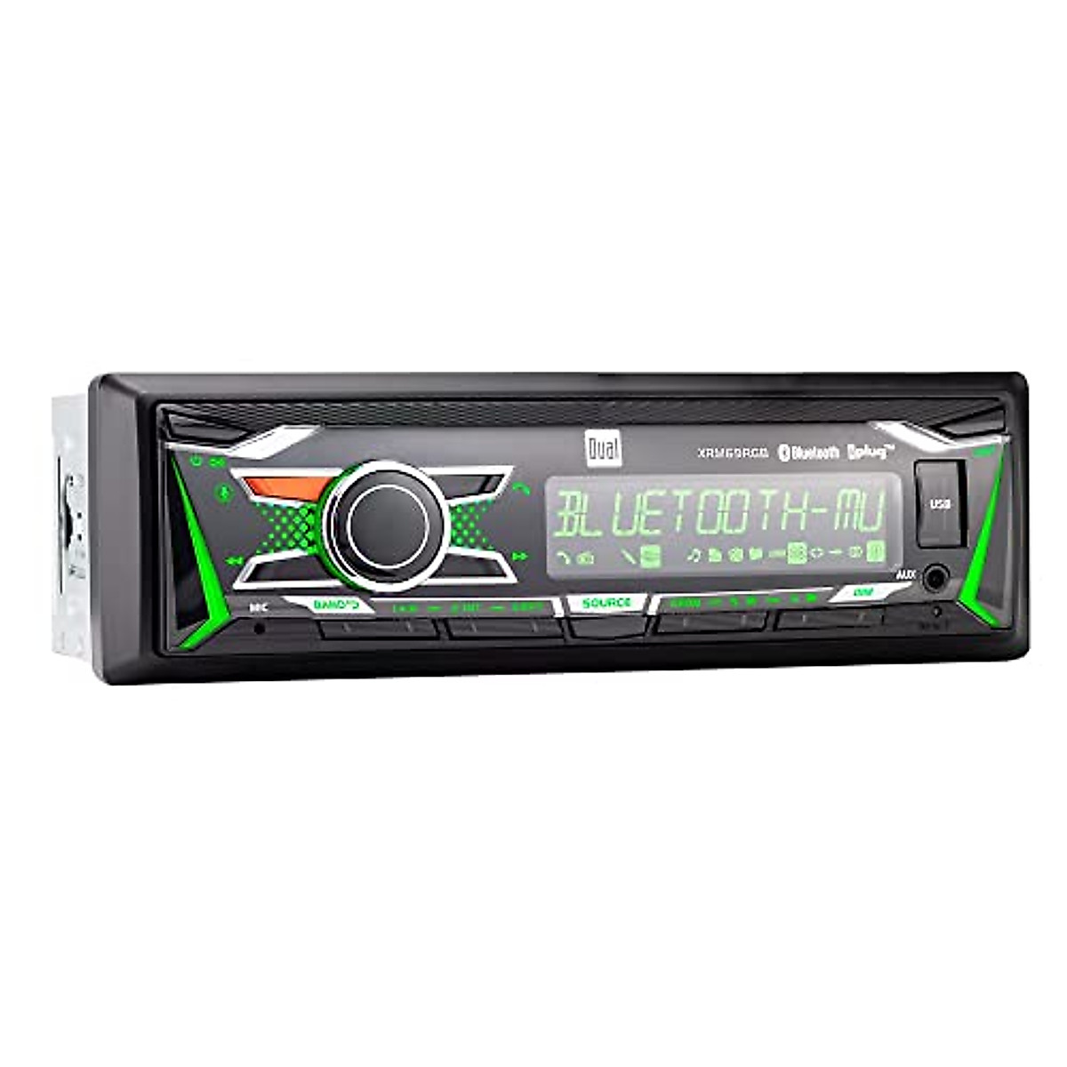 Dual Electronics XRM69RGB | 12 Character LCD Single DIN Car Stereo | RGB Custom Colors | Push to Talk Assistant | Bluetooth Hands Free Calling Music Streaming | AM/FM | USB Playback & Charging