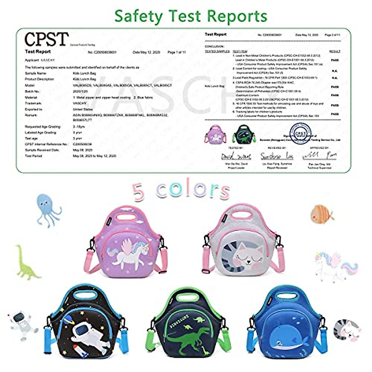 VASCHY Lightweight Preschool Backpack with Lunch Box Bag Set for School Kindergarten Daycare Dinosaur