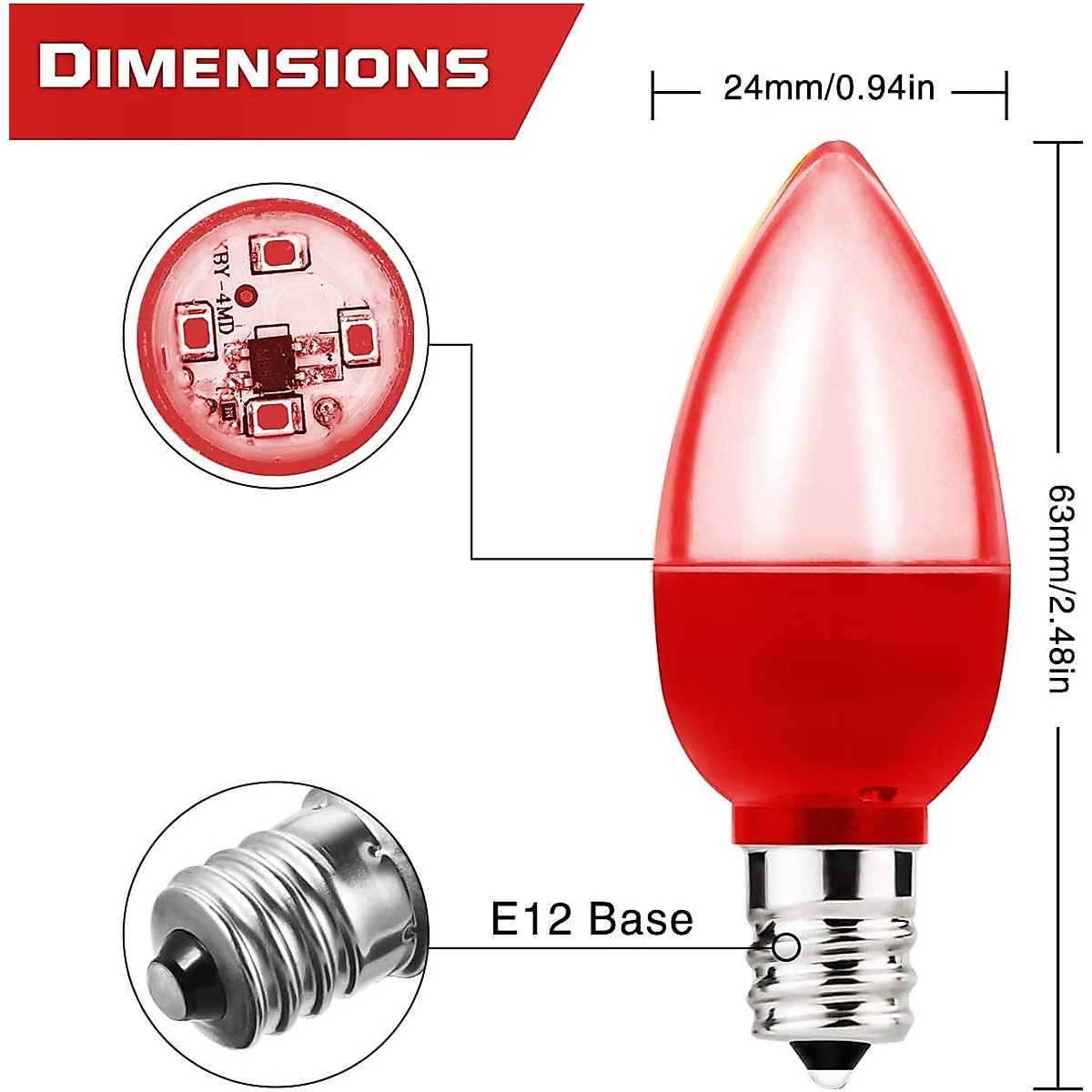 Anivona C7 Red LED Light Bulb, 1.5W S6 Red Colored Lightbulb, for LED Christmas Lights Deco, Party, 15W Incandescent Equivalent Night Light Mini LED Bulb, E12 Base, 4 Pack