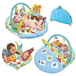 Yookidoo Play 'N’ Nap. 3-in-1 Baby Activity Playmat Gym, Tummy Time Mat, Pillow & Mirror. Foldable Infant Blanket, with Sensory Toys and Newborn Rattle for 0-12 Months.
