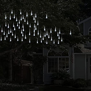Pure Garden String Lights – Set of 2 30 Bulb Solar Power Outdoor LED Décor Tear Drop Lighting with 8 Modes and Rechargeable Battery (Cool White)