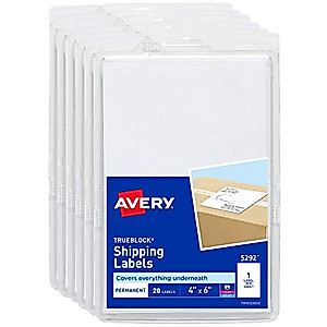 Avery Printable Shipping Labels, 4" x 6", White, Packs of 20, 6 Packs, 120 Blank Address Labels Total (05292)