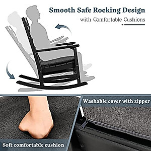 Patio Rocking Chair Outdoor 2-Piece, All Weather Resistant Comfort Rocker Chair, Porch Rocker Table Set w/Cushion of Detachable Cover, Both Outdoor and Indoor, for Patio Living Room Lawn Garden
