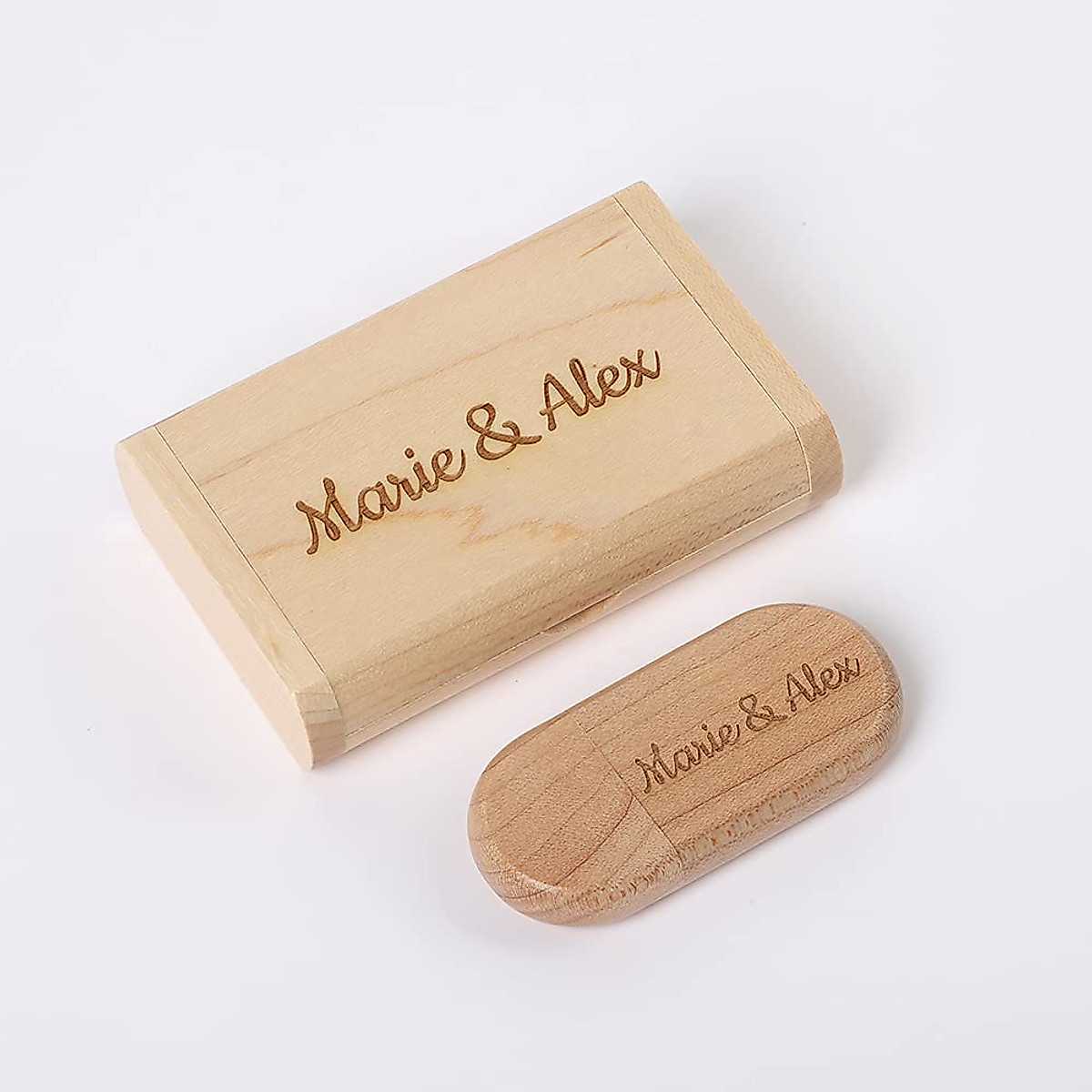 RXFSP Customize Personalised Laser Engraved Solid Wooden USB Flash Drive USB Box Wedding Photo Memory Storage Disk,Wedding ceremony,Company customization,Personal gift (64G, maple)