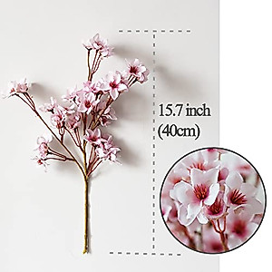 Tisinly Pink Flowers 4PCS Artificial Cherry Blossom Silk Flowers, Faux Peach Flowers Lifelike Fake Branches 15.7'' for Home Kitchen Wedding DIY Garden Decorations