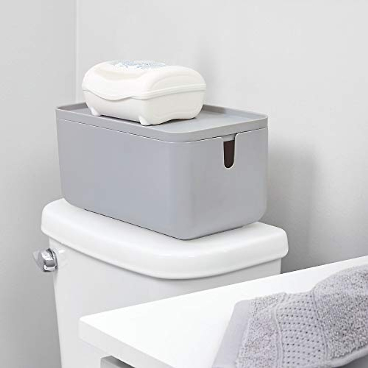 iDesign - 29843 BPA-Free Plastic Toilet Paper Stand and Bowl Brush Set, Storage Bin, Matte Gray