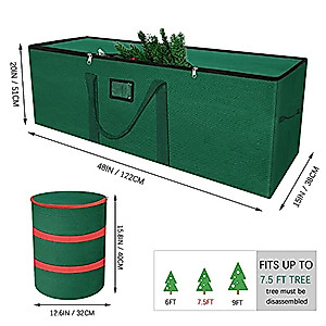 Paerduo Christmas Tree Storage Bag - Fits Up to 7.5 Ft. Tall Disassembled Tree - 20" Height X 15" Wide X 48" Long - Durable 600D Oxford Material- Heavy Duty Xmas Storage Container