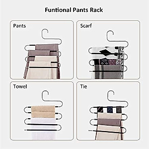 5 Packs Pants Hangers S-Shaped S-Type Space Saving Pants Non-Slip Hangers Trouser Hangers Stainless Steel Multi Layer Multifunctional Pant Hanger Closet Storage for Jeans Shirts for Scarfs Ties